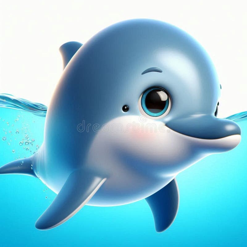 Cute Cartoon Dolphins with Cute and Funny Faces Swimming in the Ocean 1 ...
