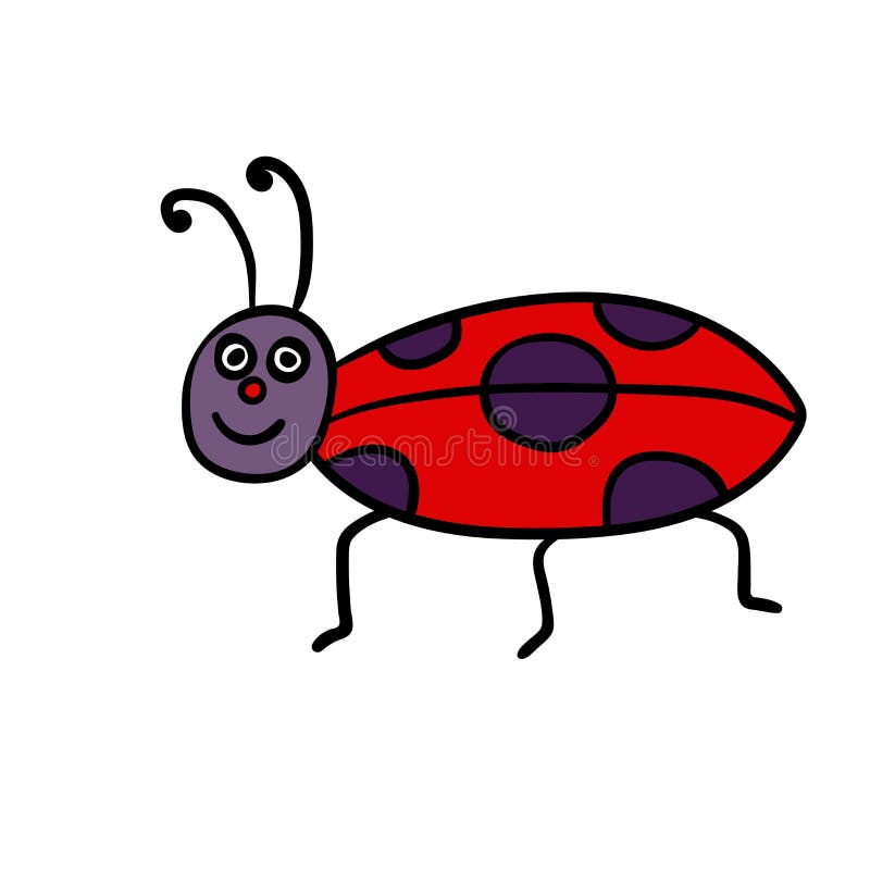 Cute Cartoon Doodle Linear Bug Isolated On White Background. Stock ...