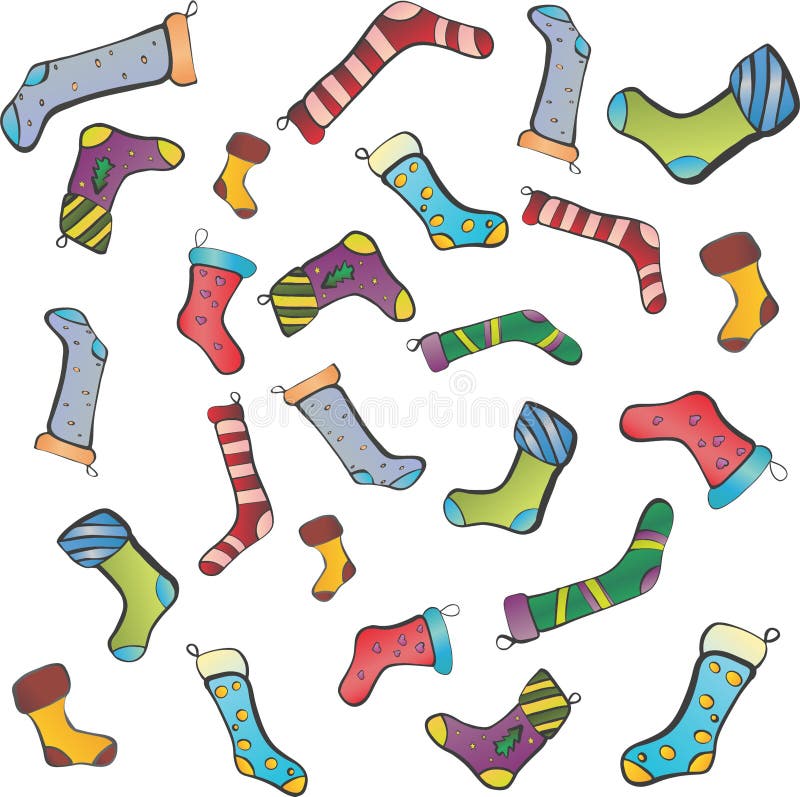 Cute Cartoon Doodle Socks Pattern Stock Illustration - Illustration of ...