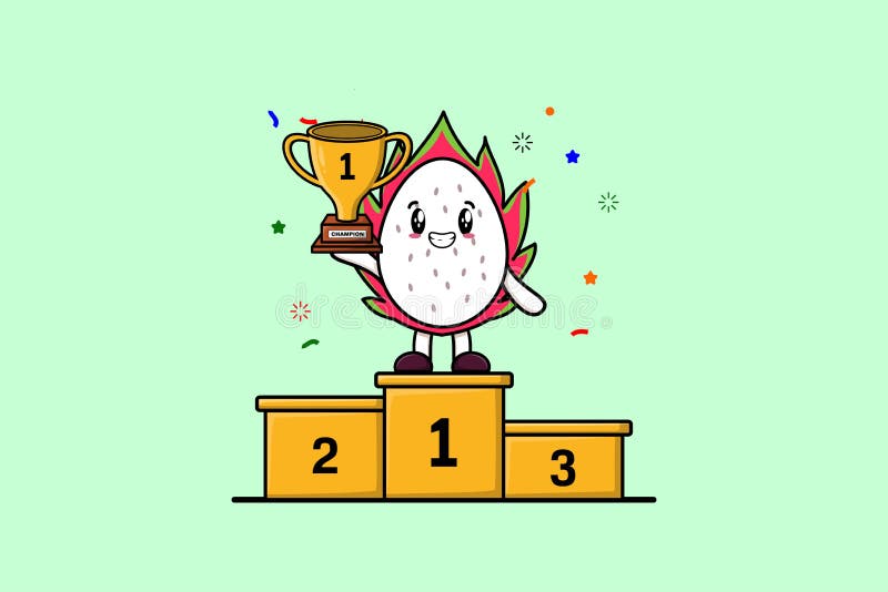 Cute Cartoon Dragon Fruit As the First Winner Stock Vector ...