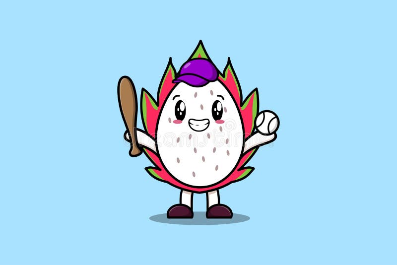 Cute Cartoon Dragon Fruit Character Play Baseball Stock Vector ...