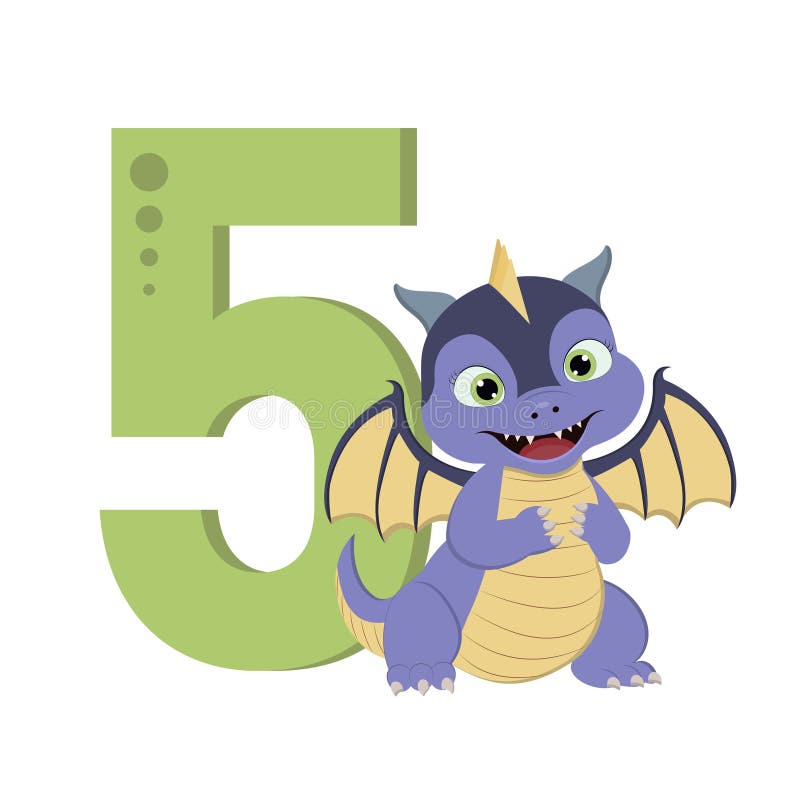 Cute Cartoon Dragon with Number 5 for Birthday. Stock Vector ...