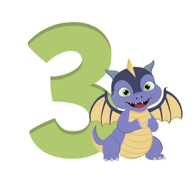 Cute Cartoon Dragon with Number 3 for Birthday. Stock Vector ...