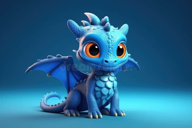 Cute Cartoon Dragon with Very Big Eyes Blue Gradient Background ...