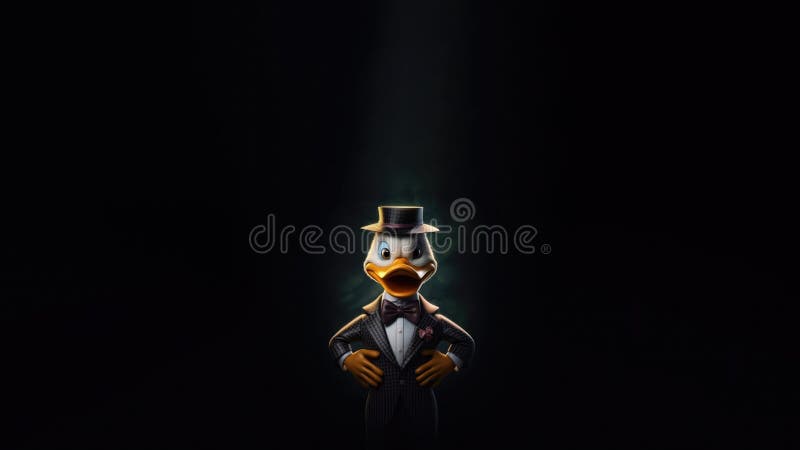 A Cute Cartoon Duck in Suit Character Designs Black Background ...