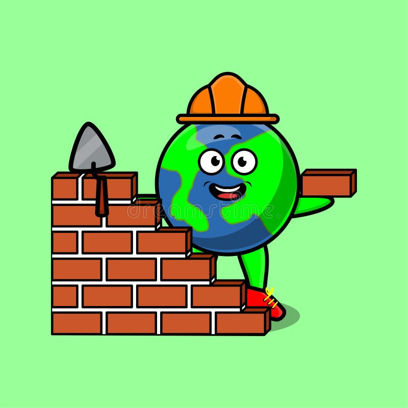Cute Cartoon Earth As Mason Character Stock Vector - Illustration of ...