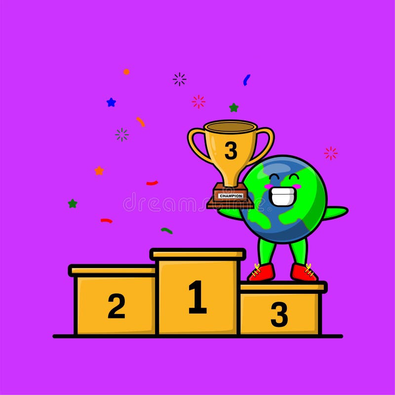 Cute Cartoon Earth As the Third Winner Stock Vector - Illustration of ...
