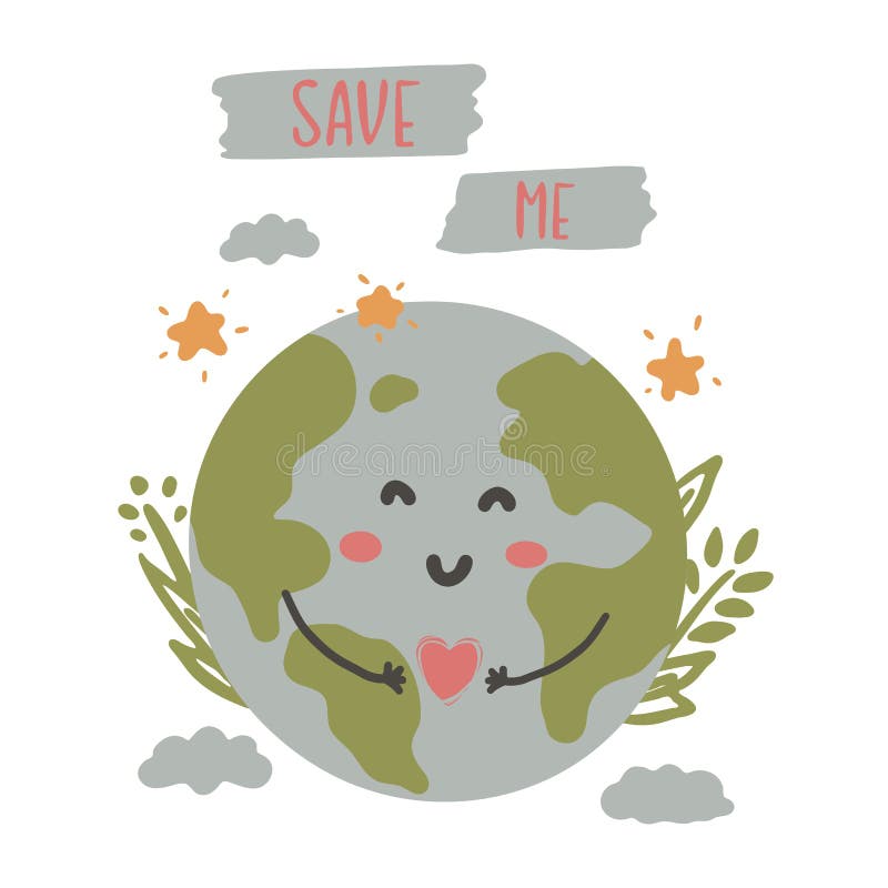 Cute Cartoon Earth Day Vector Illustration Stock Vector - Illustration ...