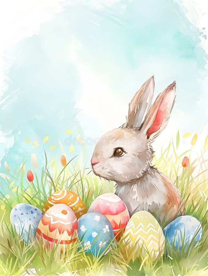 Easter Bunny Painting, Sitting in the Grass. Generative AI Stock ...
