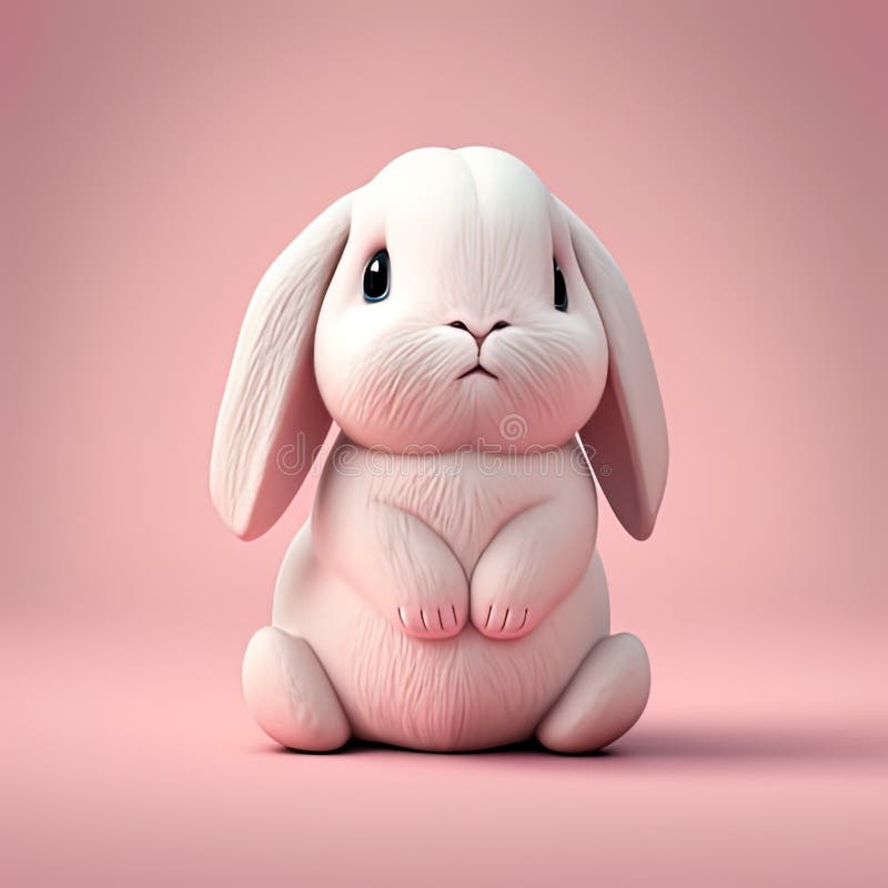 Cute Cartoon Easter Bunny Sitting Down on a Pink Background Stock ...