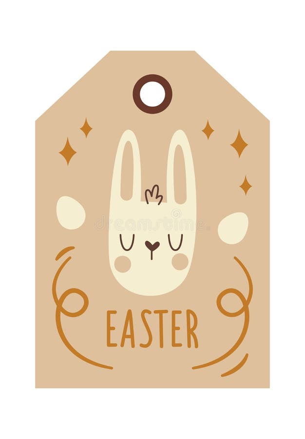 Cute Cartoon Easter Rabbit Face on Tag Flat Icon Stock Vector ...