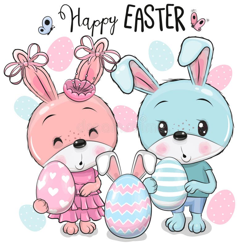 Cute Cartoon Easter Rabbits Boy and Girl Stock Vector - Illustration of ...