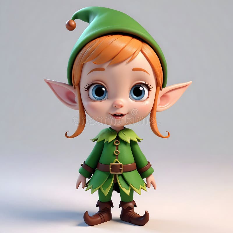 Cute Cartoon Elf with Pointed Ears and Green Hat Stock Illustration ...