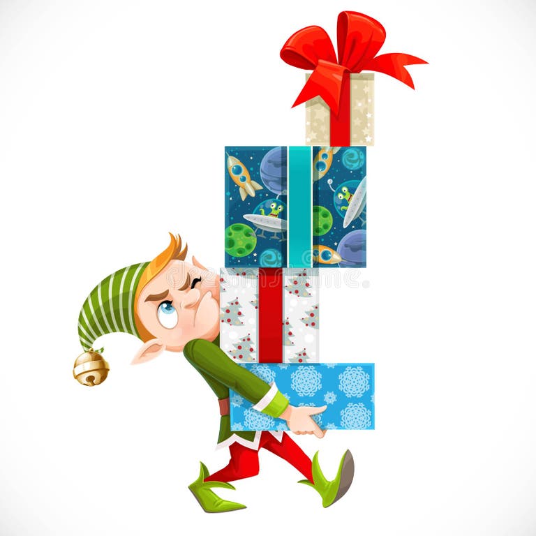 Santa Holding Present Elf Stock Illustrations 750 Santa Holding