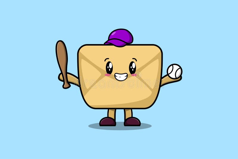 Cute Cartoon Envelope Character Playing Baseball Stock Vector ...