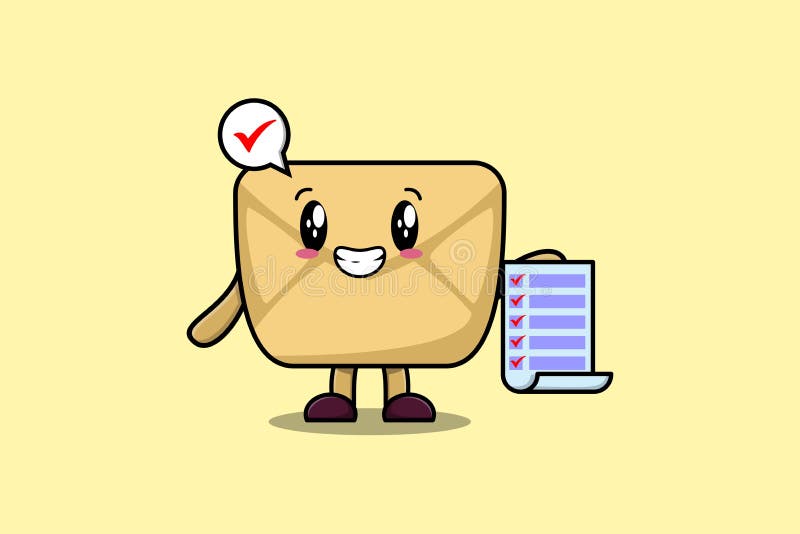 Cute Cartoon Envelope Holding Checklist Note Stock Vector ...