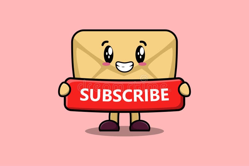 Cute Cartoon Envelope Holding Red Subscribe Board Stock Vector ...