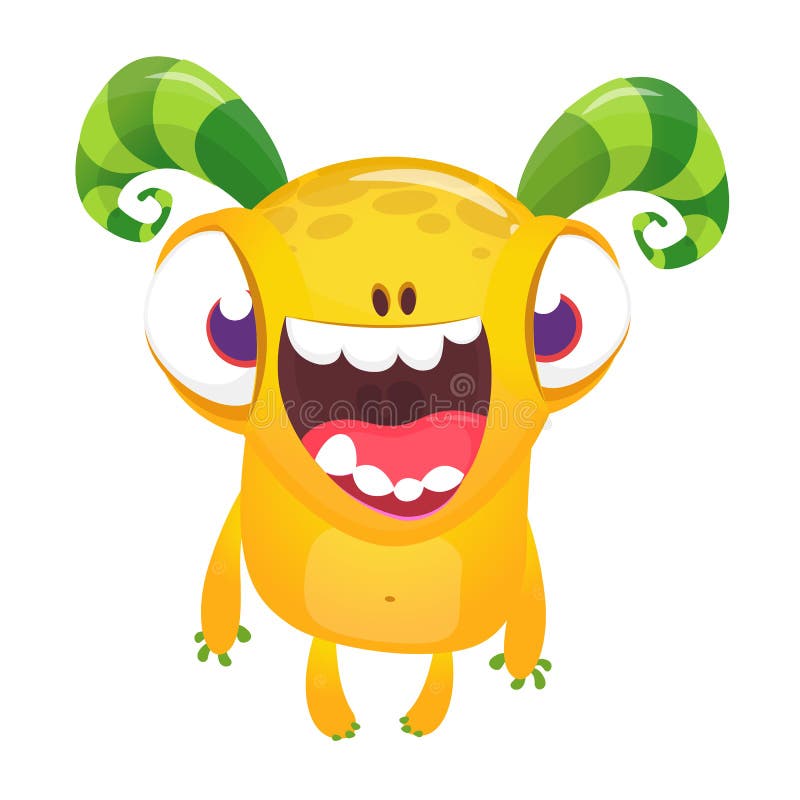 Cute Cartoon Excited Smiling Monster. Vector Alien Character. Isolated ...