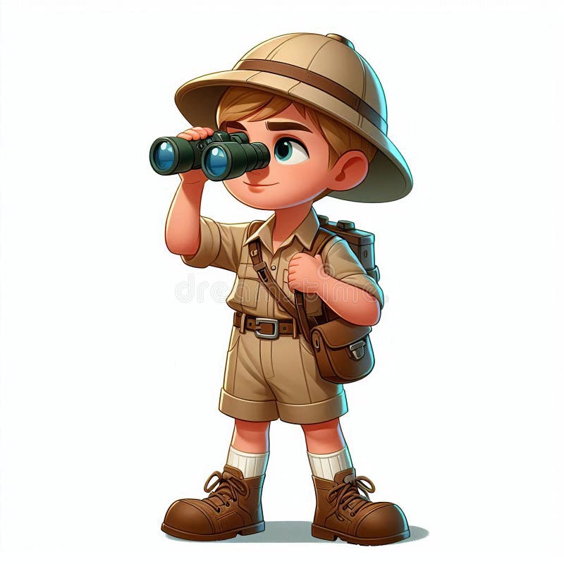 Cute Cartoon Explorer Boy with Binoculars Image is Generated Using AI ...