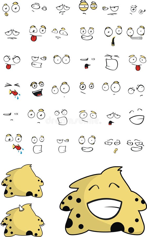 Cute Cartoon Expressions Set Stock Vector - Illustration of monster ...