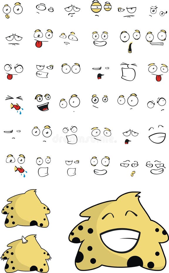 Cute Cartoon Expressions Set Stock Vector - Illustration of monster ...
