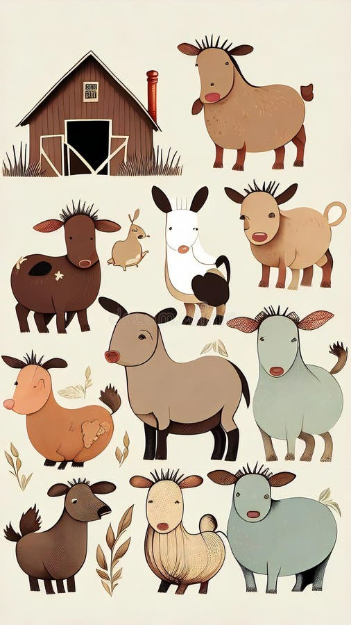 Cute Cartoon Farm Animals. Vector Illustration of a Farm Animals Stock ...