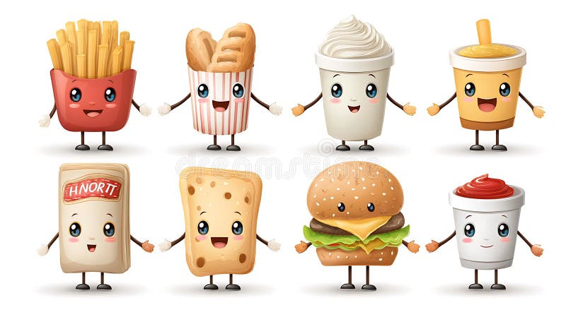 Cute Cartoon Fast Food Characters Illustration Stock Illustration ...