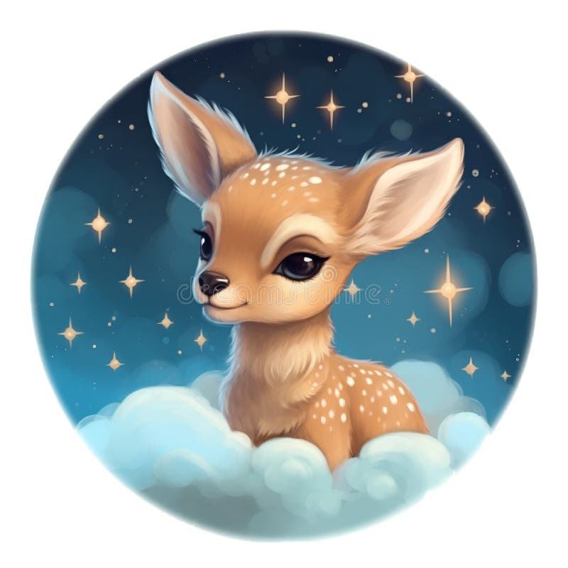 Cute Cartoon Fawn in the Night Sky. Vector Illustration Stock ...