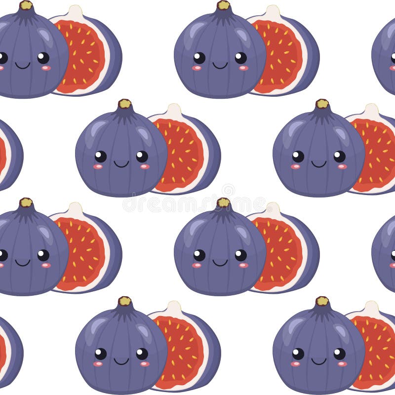 Cute Cartoon Figs with Smiling Face in Chequerwise, Seamless Vector ...