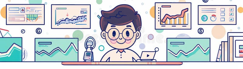 A Cute Cartoon of a Financial Advisor Using AI for Market Analysis ...