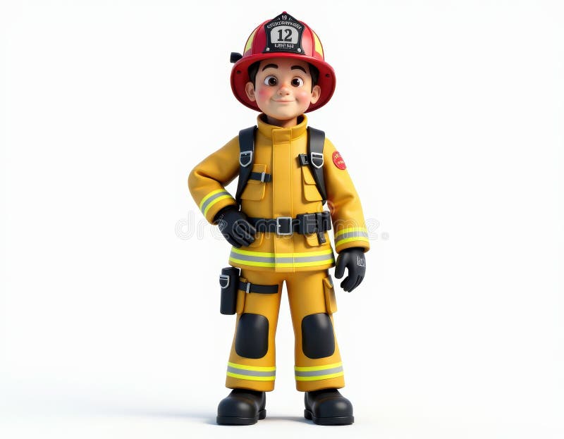 Cute Cartoon Firefighter Character Stock Illustration - Illustration of ...