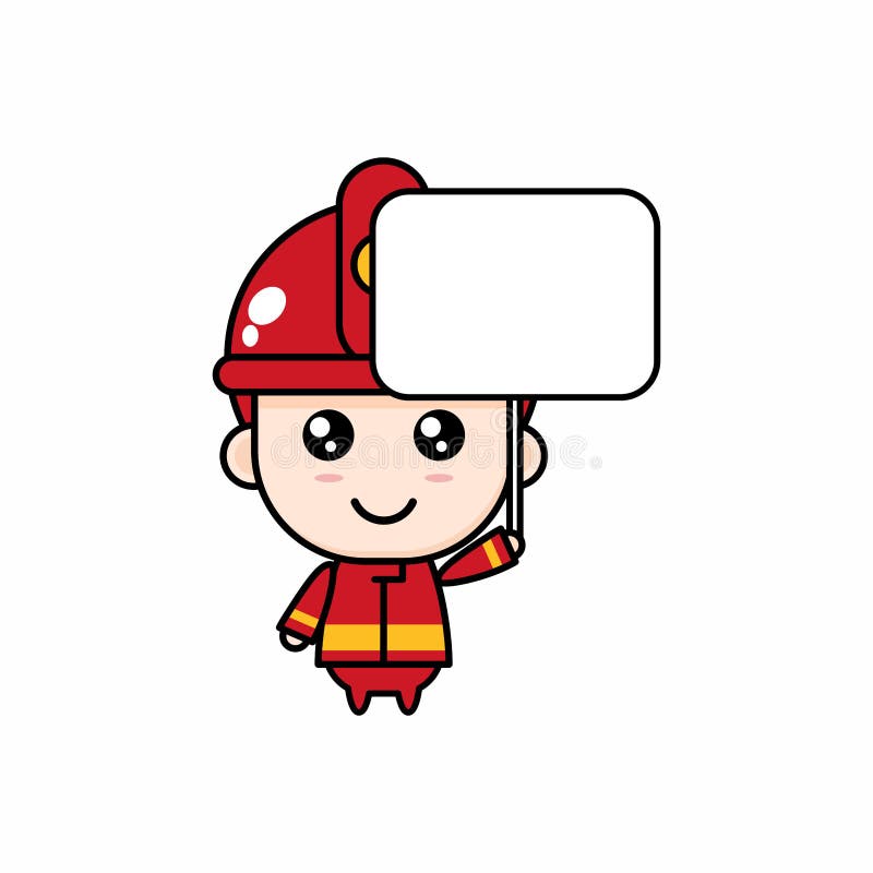 Cute Cartoon Firefighter Chib Vector Design Stock Vector - Illustration ...