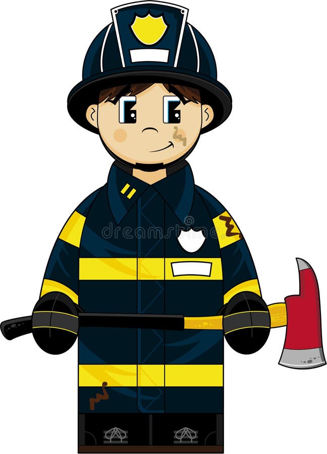 Cute Cartoon Fireman - Firefighter Stock Vector - Illustration of ...