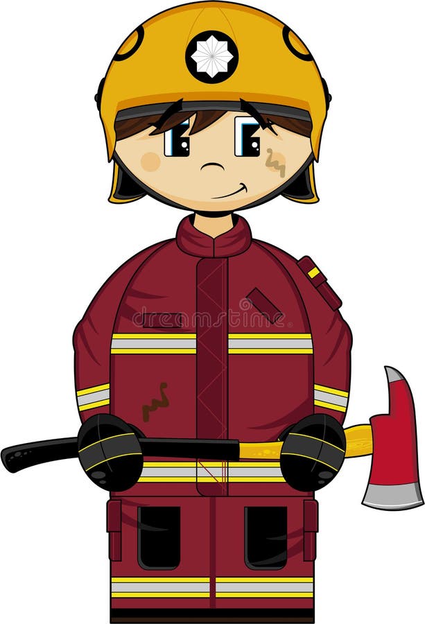 Cute Cartoon Fireman - Firefighter Stock Vector - Illustration of ...