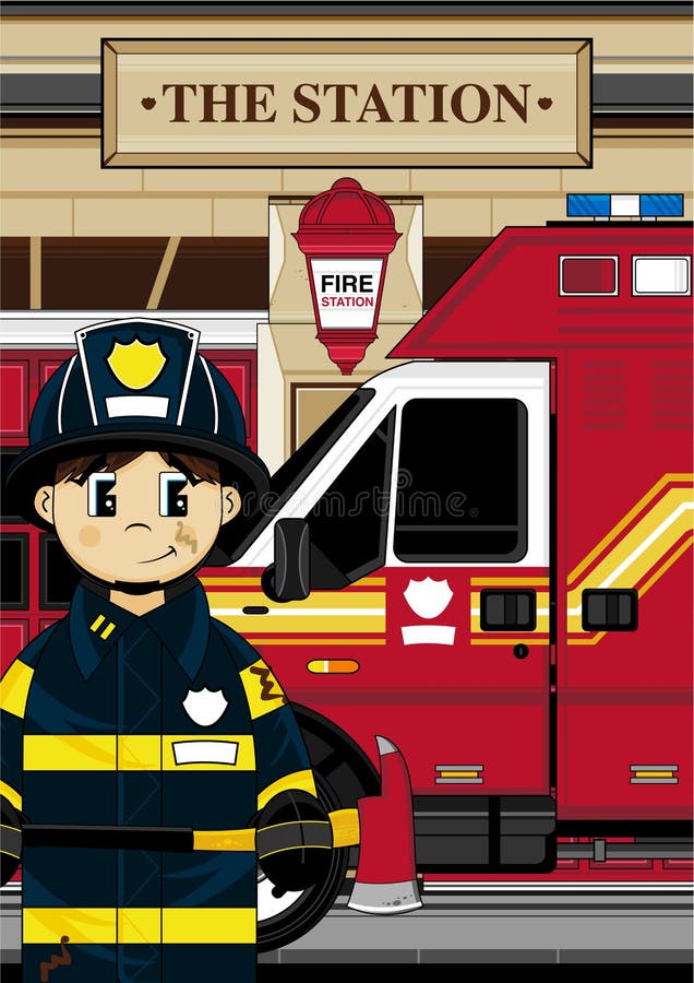 Cute Cartoon Fireman - Firefighter Stock Vector - Illustration of cute ...
