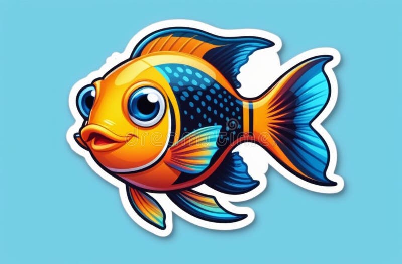 Cute cartoon fish sticker stock illustration. Illustration of aquarium ...