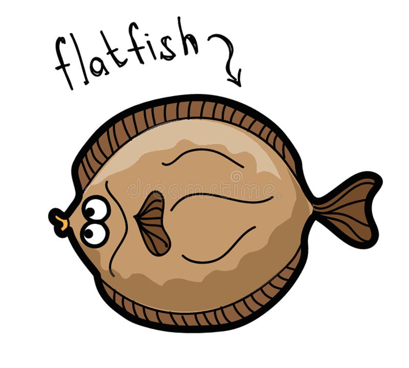 Cute Cartoon Flatfish Isolated. Flatfish on a White Background, Vector ...