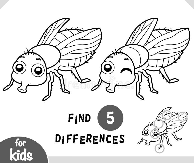Cute Cartoon Fly Insect, Find Differences Educational Game for Kids ...