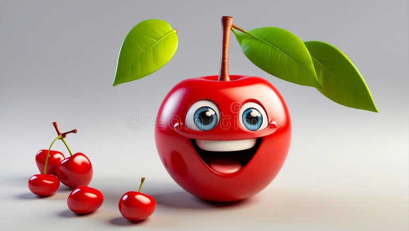 Cute Cartoon Food Cherry Red Happy Stock Illustration - Illustration of ...