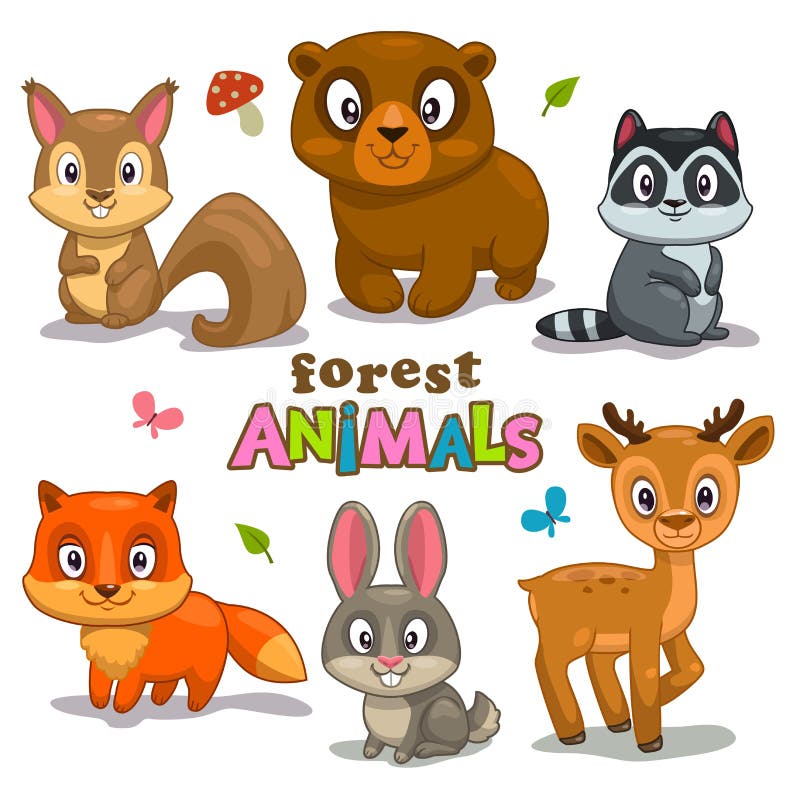 Set of Cute Forest Animals in Vector. Woodland Stock Vector ...