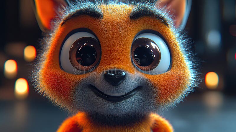 Cute Cartoon Fox Character, Close-up, Expressive Eyes Stock ...