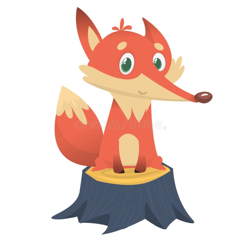 Cute Cartoon Fox Character Standing on the Stump. Vector Illustration ...