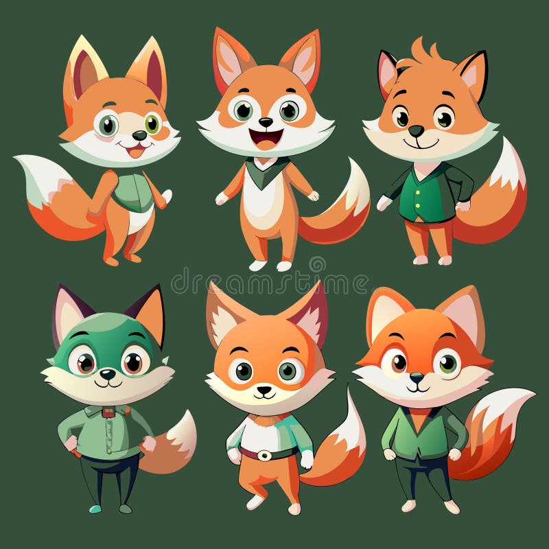 Cute Cartoon Fox Characters of Different Appearance. Set of Foxes Stock ...