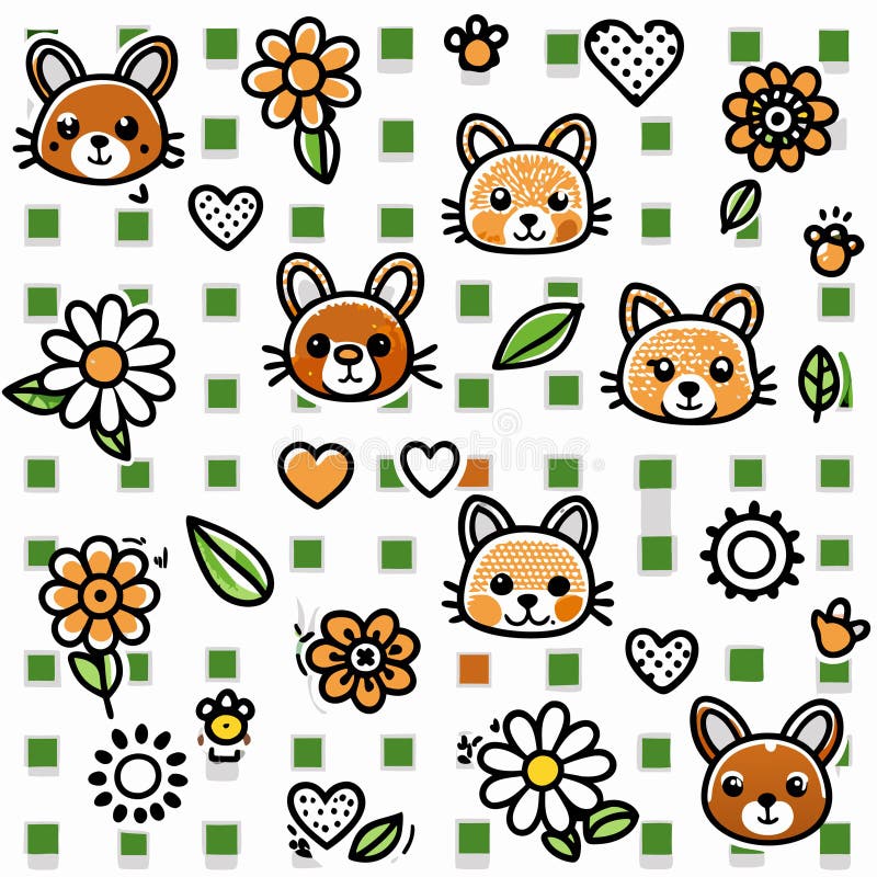 Cute Cartoon Fox and Flower Seamless Pattern Stock Vector ...