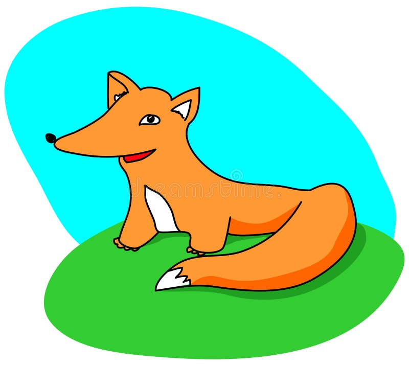 Cute Cartoon Fox on Green Grass Stock Illustration - Illustration of ...