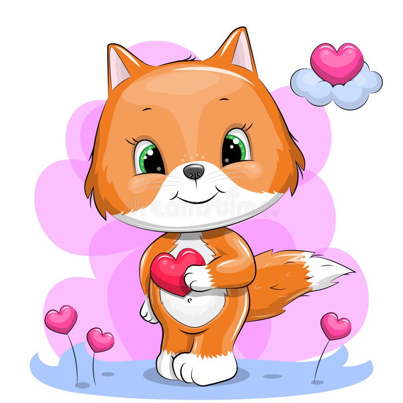 Cute Cartoon Fox with Heart. Stock Vector - Illustration of heart ...