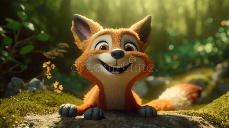 Cute Cartoon Fox Illustration 3d Stock Photo - Image of contour ...