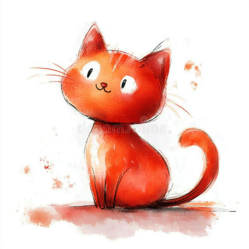 Cute Cartoon Fox Kitten Watercolor Illustration Stock Image - Image of ...