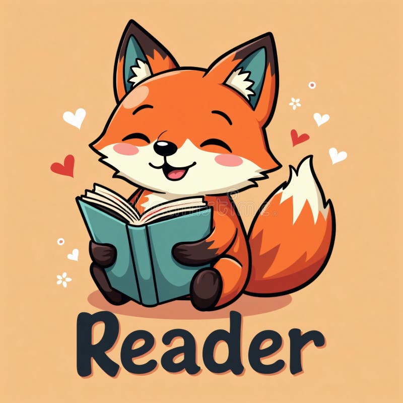 Cute Cartoon Fox Reading Book - Foxy Reader Design Stock Illustration ...