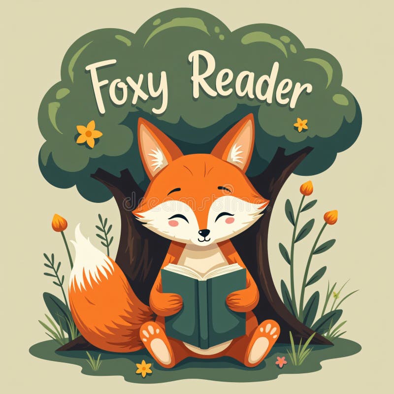 Cute Cartoon Fox Reading Book Under Tree - Foxy Reader Design Stock ...